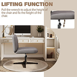 Armless Criss Cross Chair Comfy Office Chair with Lumbar Support Pillow Home Office Desk Chair No Wheels Computer Chair Vanity Chair for Makeup Room, Living Room Chairs (Grey+Black Base)