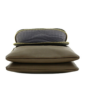 Flap Top Double Compartment Crossbody Bag with Tassel Accent (Stone)