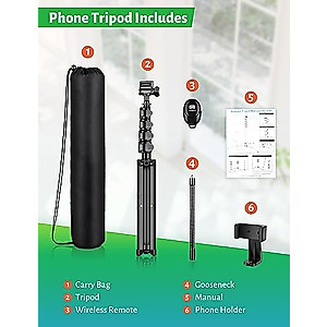 Nineigh Tripod for Cell Phone, 76" Phone Tripod with Gooseneck & Remote, Selfie Stick Portable Tripods Video Recording Photo Vlog, Compatible with iPhone Plus Cellphone Camera