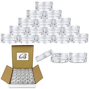 Beauticom 3g/3ml (0.1 Fl Oz) Round Clear Plastic Jars with Round Top Lids for Creams, Lotions, Powders, Glitters, and more. (Color: Clear Lid, Quantity: 50 Pieces)