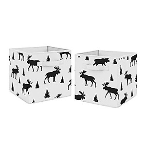 Sweet Jojo Designs Black and White Woodland Moose Organizer Storage Bins for Rustic Patch Collection - Set of 2