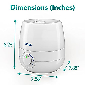 Vicks NaturalCare Cool Mist Ultrasonic Humidifier (VUL530), White, Small Room – Humidifier and Diffuser with Nighttime Light, Works with Vicks VapoPads
