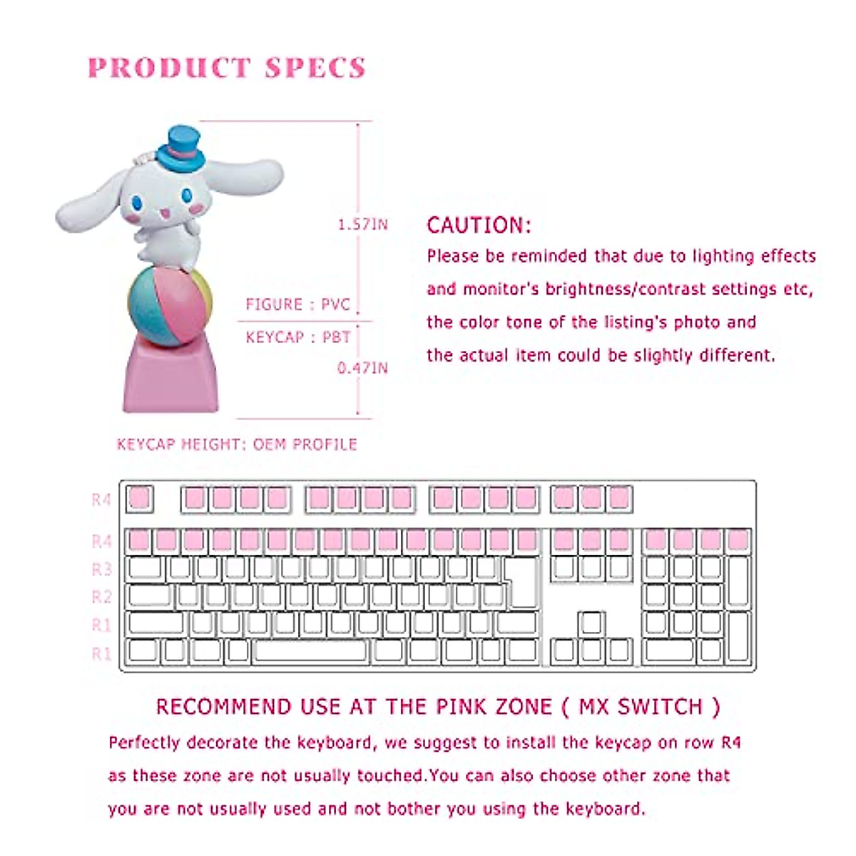 Custom Japanese Anime Keycaps,Compatible with Cherry MX Switches Mechanical Keyboard Pink PBT Keycap,Computer Gaming Keyboards Cute Key Caps,Artisan ESC OEM Profile R4 Key Cap (Step On The Ball)