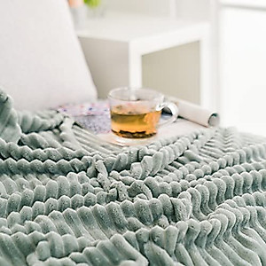 RECYCO Fleece Throw Blanket for Couch, Super Soft Cozy Fuzzy Decorative Blankets and Throws with Striped Pattern for Sofa, Lightweight Ribbed Plush Sage Green Throw Blanket for Bed 50"x60"