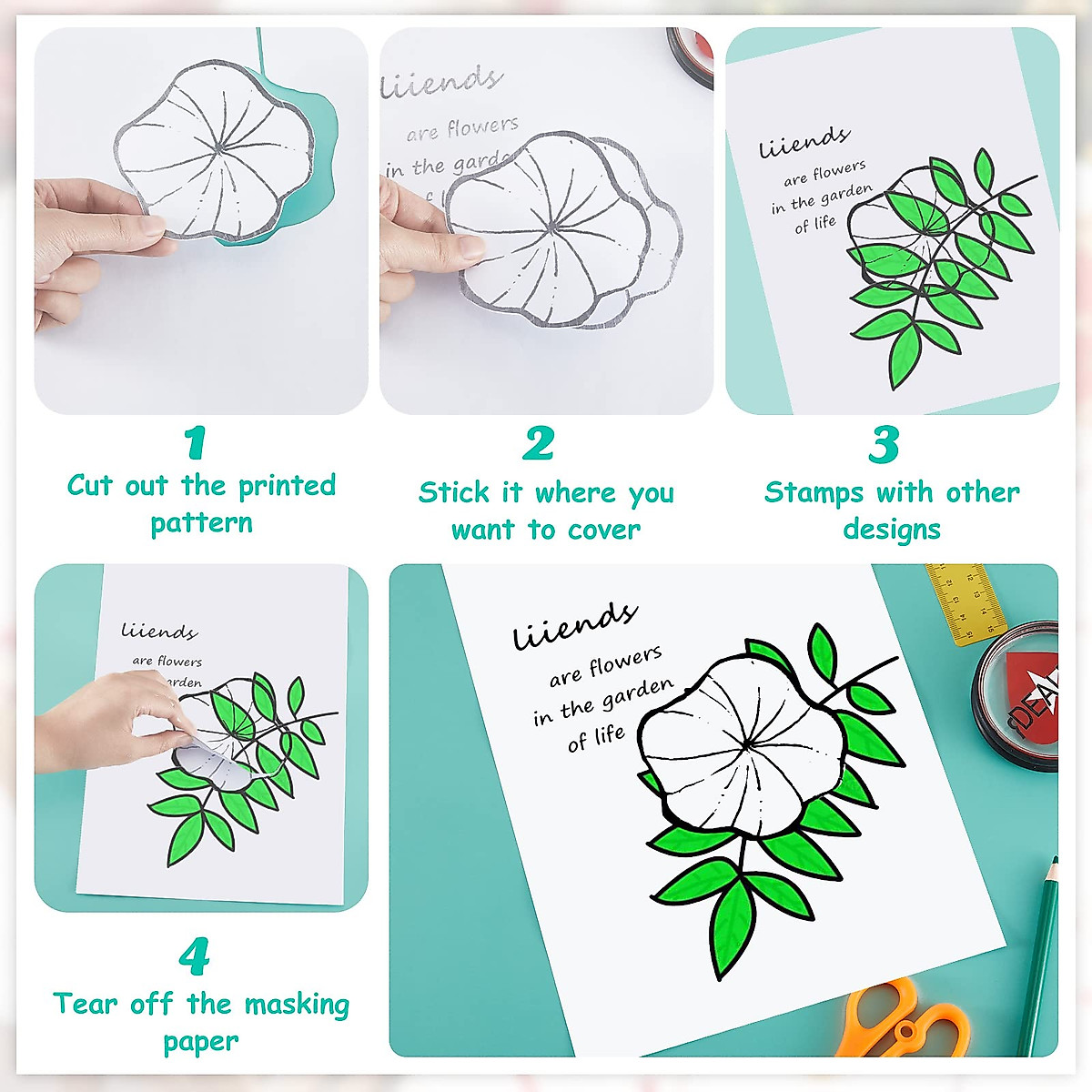 Lewtemi 48 Pcs Masking Paper Stamping Mask Paper Adhesive Stamp Masking Paper for Positioning Stamps Crafting Scrapbooking DIY Craft Designs Projects Card Making, 5 x 7 Inches