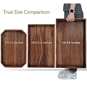 MAGIGO 22 x 14 Inches Large Rectangle Black Walnut Wood Ottoman Tray with Handles, Serve Tea, Coffee, Classic Wooden Decorative Serving Tray