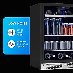 Zephyr Presrv 24" Wine Fridge & Beverage Refrigerator ADA Single Zone Under Counter - Mini Wine Cooler Cellars Small Beer Cabinet Drink Chiller Freestanding Stainless Steel Door - 7 bottles 112 cans