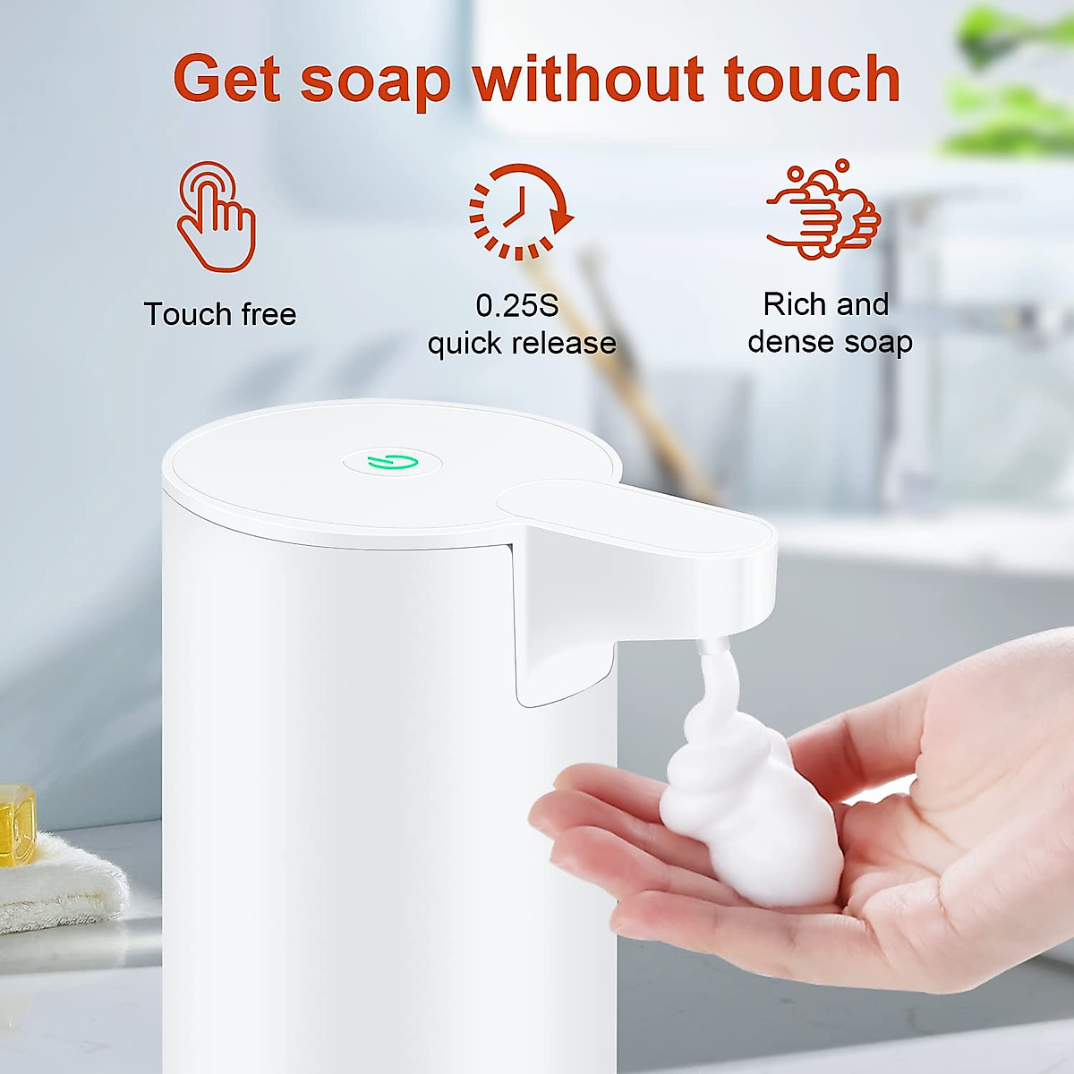 Automatic Foaming Soap Dispenser: LAOPAO Rechargeable Touchless Soap Dispenser Stainless Steel Foam Soap Dispenser for Bathroom Hand Soap Pump for Kitchen Xmas Gift, 9oz, White