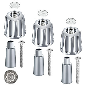 Enhon Faucet Handles, 3 Handle Tub Trim Set Compatible with Gerber Faucet Knob Handle Bathtub Shower Faucet Handle Remodel Trim Kit Include 1 Hot 1 Cold 1 Diverter, and 3 Adapters (16 Point Broach)