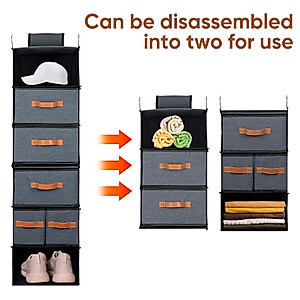 BinWhiz 12.6x12.6x44.1 Inch Hanging Closet Organizer and Storage Shelves, 6-Tier Shelf Clothes Organizers Bins with Drawers and Hooks for Closet Wardrobe Organization and Storage - Gray