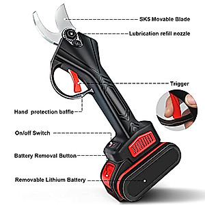 HOOUP Electric Pruning Shears for gardening tree trimming,Professional Cordless Electric Pruning  with 2 PCS Rechargeable 2Ah Lithium Battery and 25mm Cutting Diameter, Tree Branch Pruner (Black)