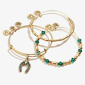 Alex and Ani Path of Symbols Expandable Bangle for Women, Token of Luck Charm, Rafaelian Gold Finish, 2 to 3.5 in, Set of 3