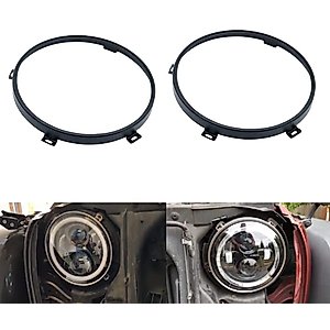 D-auto Black 7 Headlight Mounting Bracket Ring Headlamp Bezel Compatible with Jeep Wrangler JK 2007-2017 --Pair