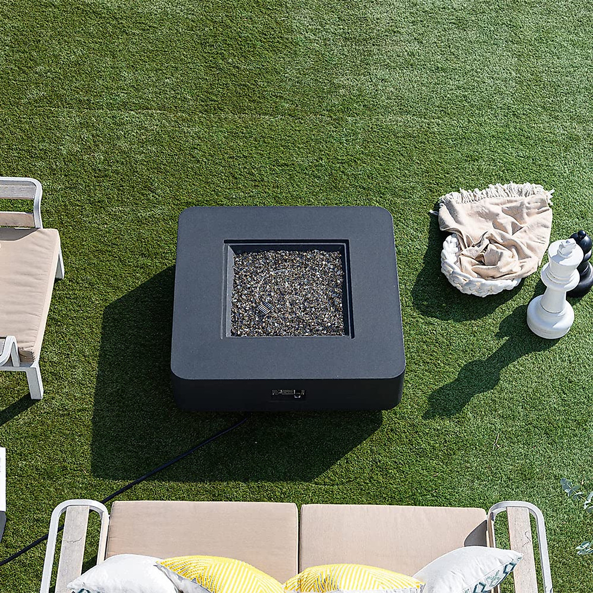 Elementi Plus Bergamo Natural Gas Fire Pit for Outside Outdoor Fire Pit Table Smokeless Firepit Concrete Square Fire Table Patio Heater Fireplace 60000 BTUs - Dark Grey, 42.1 x 42.1 Inches