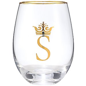 COFOZA Personalized Initial Gifts Letter S 15 Ounce Wine Glass Tumbler Wedding Bridesmaid Birthday Graduation Gift for Men Women Monogrammed Gift Cup (S)