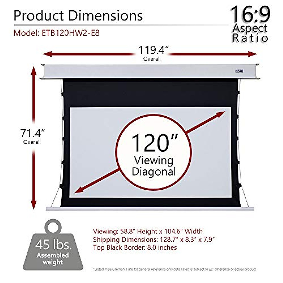 Elite Screens Evanesce Tab-Tension B, 120-inch Diagonal 16:9, 4K / 8K HD Ready, Recessed in-Ceiling Electric Tab Tensioned Projector Screen, Matte White Projection Screen Surface, ETB120HW2-E8