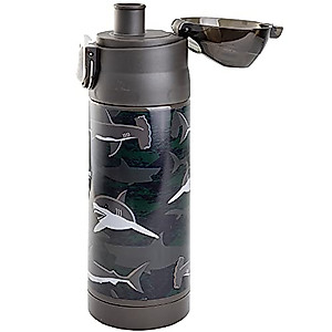 Bentology Stainless Steel 13 oz Shark Insulated Water Bottle for Boys - Easy to Use for Kids - Reusable Spill Proof BPA-Free, Fits in Most Lunch Boxes & Bags, Use for Summer Camp, Back to School
