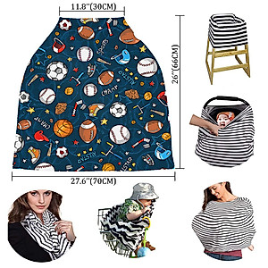 Car Seat Canopy Nursy Cover Sport, Multi Use Breastfeeding Scarf for Infant Carseat Canopy Stroller Shopping Cart Highchair Many Basketball Baseball and Football Icons Champ Gloves Dark Backdrop