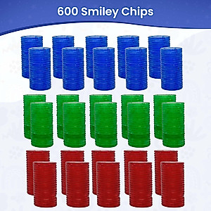 MR CHIPS Bingo Chips 3/4" Size - 600 Counting in Blue, Red and Green Color Smiley Face Design Versatile for Classroom Activities & Board Games