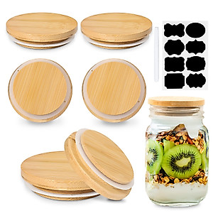 Bamboo Mason Jar Lids Regular Mouth Storage Canning Jar Lids, 6 Pack Lids with Decorative Chalkboard Labels and Pen for Regular Mouth Mason Jar