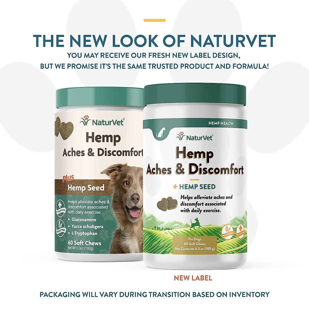 NaturVet Hemp Aches & Discomfort Plus Hemp Seed for Dogs, 60 ct Soft Chews, Made in The USA