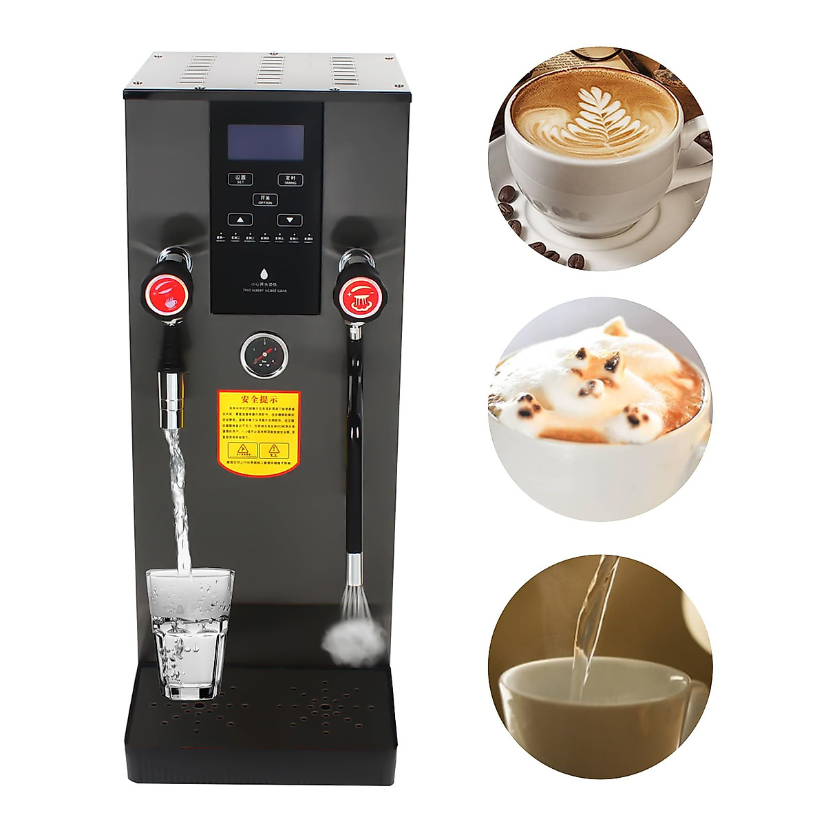 Commercial Milk Frother, 12L Multi-Purpose Full-Automatic Steam Boiling Water Frothing Machine, LED Screen Display Electric Milk Foam Machine, Suitable For Cafe, Bubble Tea Stores, Coffee Shops
