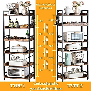 HCHQHS Bookshelf Adjustable 6 Tier Open Bookcase,Rustic Farmhouse Book Shelves, Industrial Wood and Black Metal Bookshelves,Mid Century Bookcase for Home Office Living Room Bedroom (Rustic, 6 Tier)