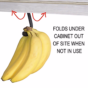 Banana Hook Hanger Under Cabinet Hook Ripens Bananas with Less Bruises, Hang Other Lightweight Kitchen Items, Folds Up Out of Sight When Not in Use, Self-Adhesive + Pre-drilled Screw Holes (Black)