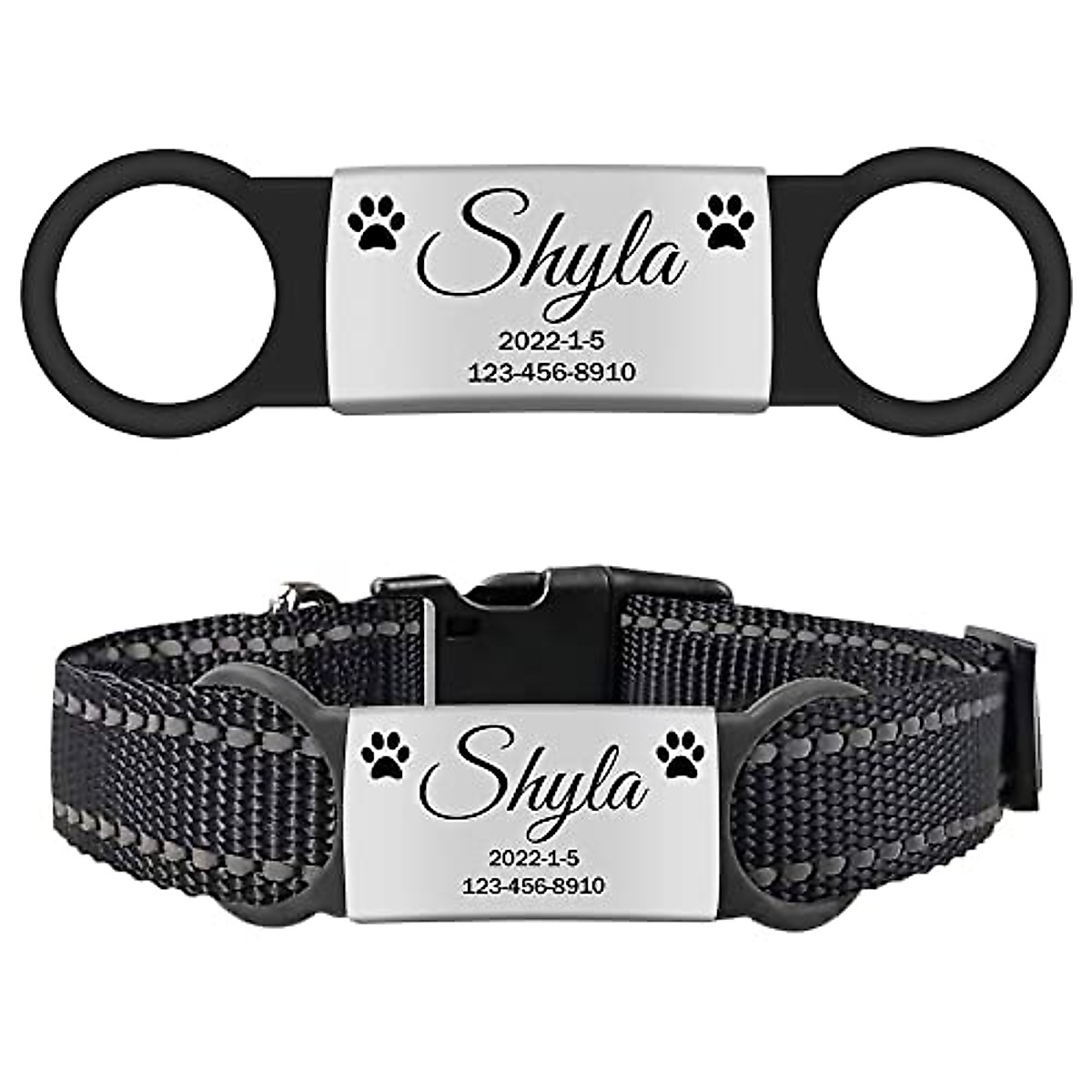 JATEBI 2 Pack Personalized Dog Tag, Slide-On Pet ID Tags,Stainless Steel Dog Tags, No Jingle Slide on Cat ID Tag, Custom Engraved No Noise Animal Identification Tag(L Silver)…