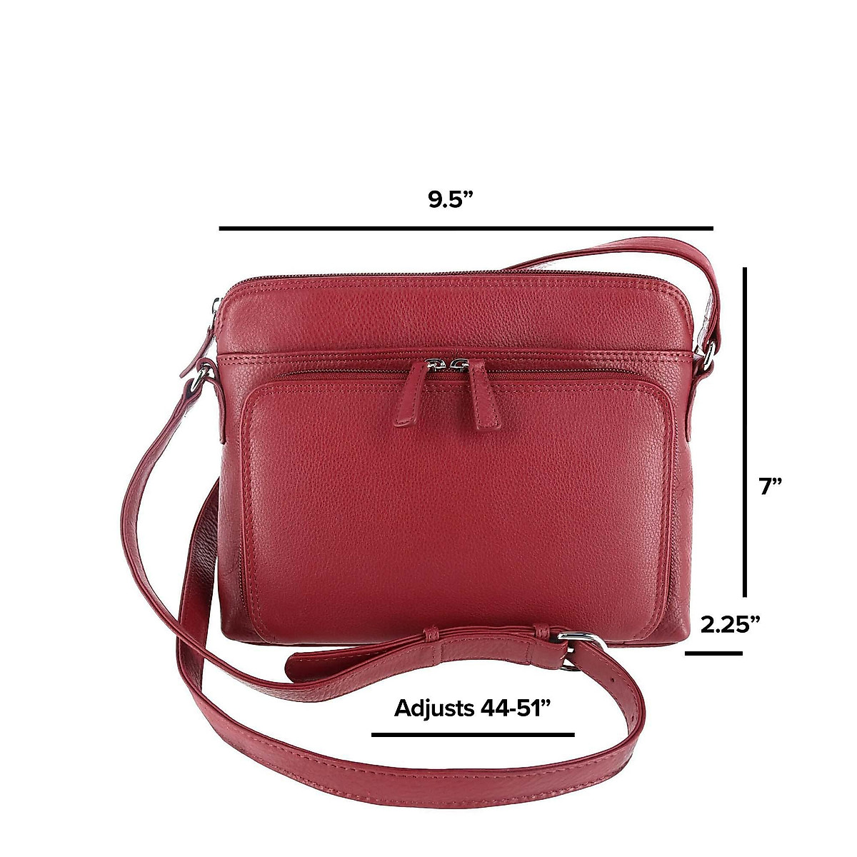 CTM® Women's Leather Shoulder Bag Purse with Side Organizer, Merlot