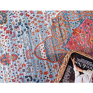 Unique Loom Baracoa Collection Area Rug - Malecon (8' 4" x 10', Light Blue/ Orange)