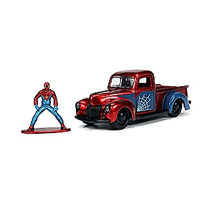 Jada Toys Marvel 1:32 1941 Ford Pickup Die-cast Car & 1.65" Proto-Suit Spider-Man Die-cast Figure, Toys for Kids Ages 8+