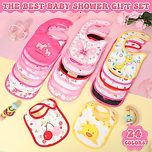 HooLing 24 Pcs Toddler Bibs Waterproof Baby Bibs Cotton Soft Drool Bibs Feeding Kindergarten Welfare Home Newborn Party(Girl)