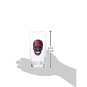 Circleware Halloween Sugar Skull Hiball Cooler, Set of 4 Heavy Drinking Glass Tumbler Cups for Water, Juice, Milk, Beer, Whiskey, Vodka, Farmhouse Decor, 14.5 oz, Black, White, Purple, Orange