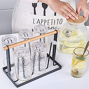 PENGQIMM 6 Cups Mug Glass Stand Holder Metal,Cup Drying Rack Stand with Drain Tray,Cup Hanging Drainer Upside-Down,Metal Bottle Drying Organizer with Handle Cup Drying Holder Stand,Bottle Drying Rack