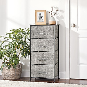 mDesign Tall Dresser Storage Tower Stand with 4 Removable Fabric Drawers - Steel Frame, Wood Top Organizer for Bedroom, Entryway, Closet - Lido Collection - Black/Graphite Gray