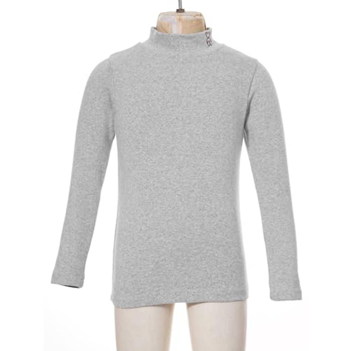 JEATHA Boys Girls Bear Embroidery Mock Neck T-Shirt Long Sleeve Thermal Top Unisex Kids Undershirts Loungewear Gray 9-10 Years