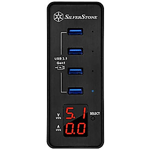 Silverstone SST-EP03 v2.0 - 4-Port USB 3.0 Data Hub, Display, OVP, OCP, Aluminum, multinational Charging Adapter