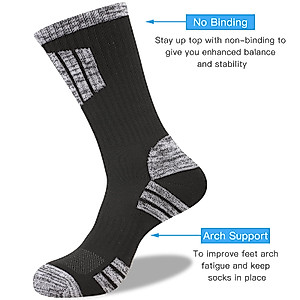 COOVAN Mens Hiking Socks Crew Outdoor Socks 5 Pairs Moisture Wicking Cushioned Athletic Boot Socks