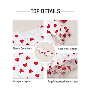 Toddler Baby Girl Valentine's Day Outfit Long Sleeve Ruffle Heart Printed Top Bell Bottom Pants Headband 3Pcs Set