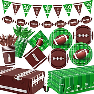 178Pcs Football Party Supplies-Football Plates and Napkins Kit Serve 25,Football Themed Tableware for Birthday,Game Day Party