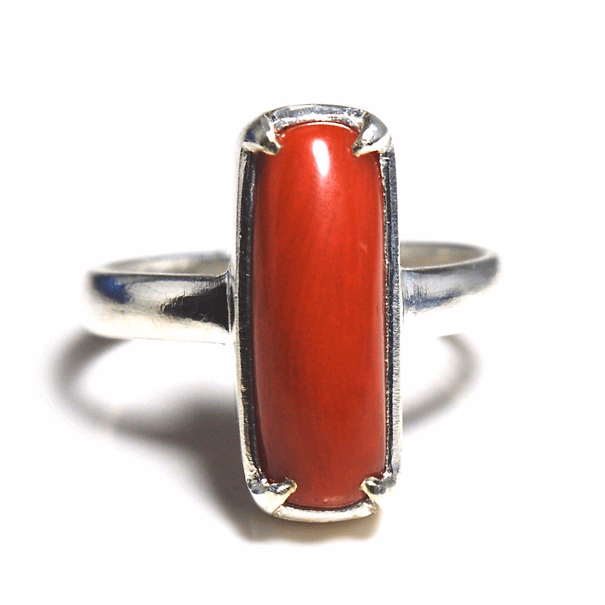 Jewelryonclick 3 Carat Red Coral Silver Ring for Women Prong Setting Chakra Healing Jewelry in Size 5-13