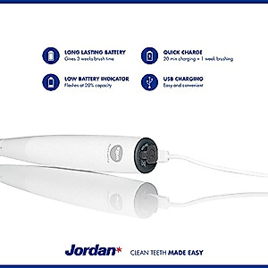 Jordan* ® | Clean Smile Electric Toothbrush for Adults | Rechargeable Toothbrush Electric with Quick Charge, Long-Lasting Battery, Pressure Sensor, 2 Speed Modes | Includes Travel Case | Black Color