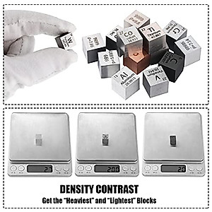 14 Pieces Element Cube Set Density Cubes Pure Metal Periodic Table Metal Cubes Tungsten Cube, Titanium, Bismuth, Aluminum, Iron, Copper, etc for Element Collections Hobbies As Christmas Gift