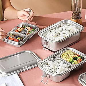 Stainless Steel Lunch Box with Clip Locks for Adults Salad Sandwich with Folding Spork Bento Containers for Work Picnic Layered Leak proof (1500ml)