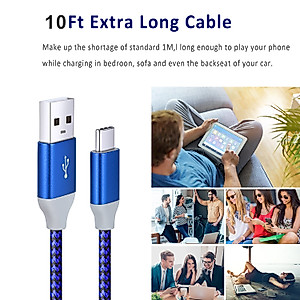 Pofesun USB Type C Cable [3-Pack 10ft], USB A to USB-C Fast Charging Type C Cable Nylon Braided USB C Cable Compatible for Samsung Galaxy S24 S23 S22 S21 S20 S10 Note 20 10 A20 A51 A71,LG G8 V30