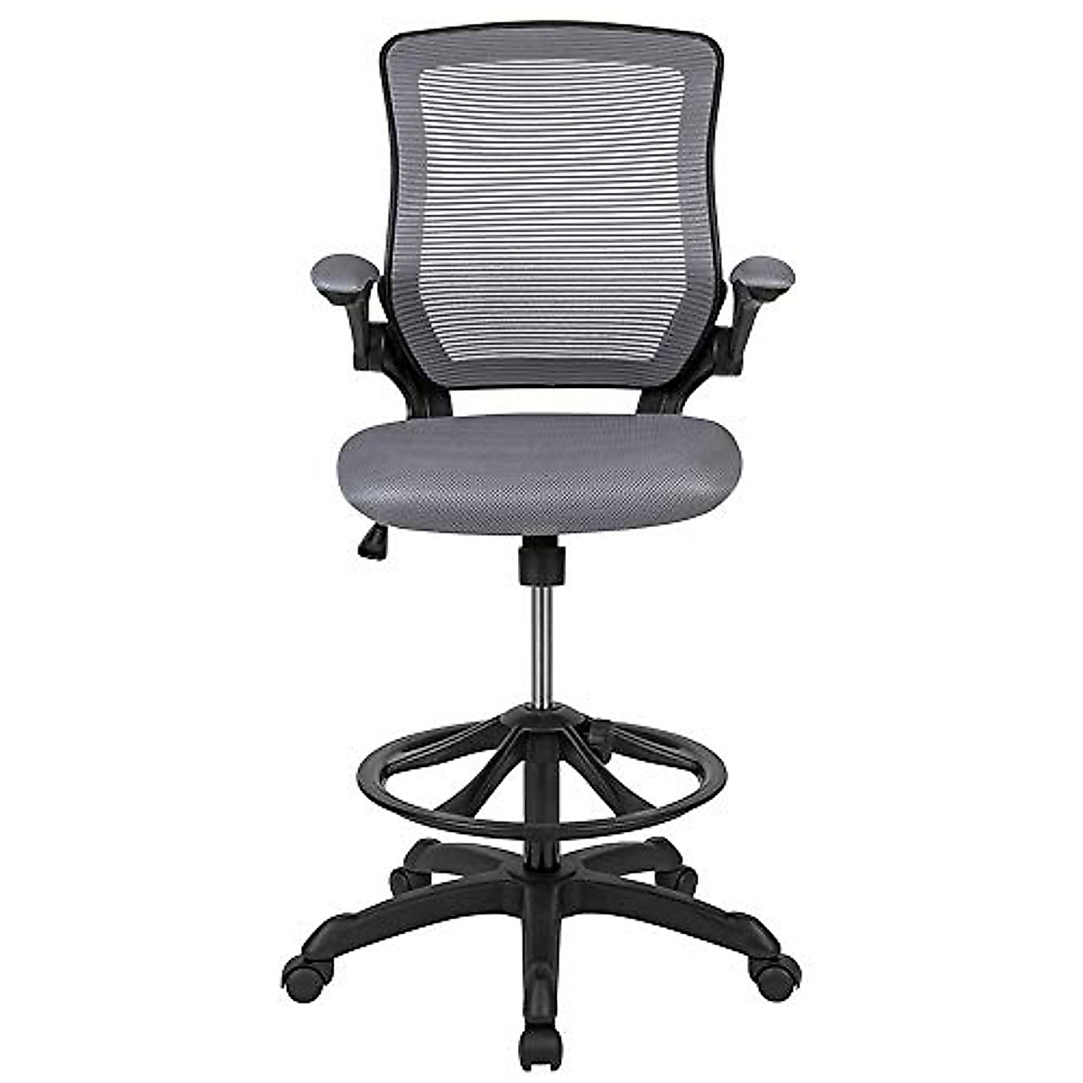 Flash Furniture Kale Mid-Back Dark Gray Mesh Ergonomic Drafting Chair with Adjustable Foot Ring and Flip-Up Arms