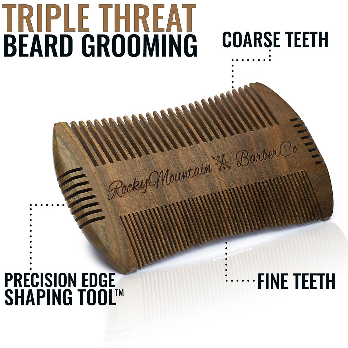 Beard Comb - Sandalwood Natural Hatchet Style for Hair - Anti-Static & No Snag, Handmade Wide & Fine Tooth Contour Brush Best for Beard & Moustache with Carrying Case Pouch