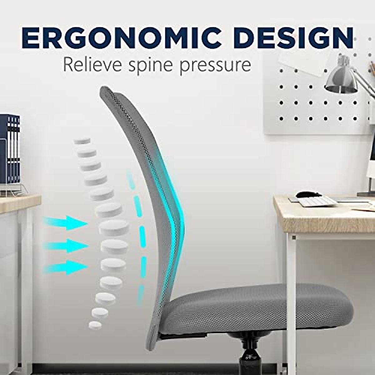 FFBag Home Office Chair Ergonomic Office Chairs Desk Chair Mid Back Support Armless Adjustable Modern Executive Rolling Swivel Computer Chair (Grey)