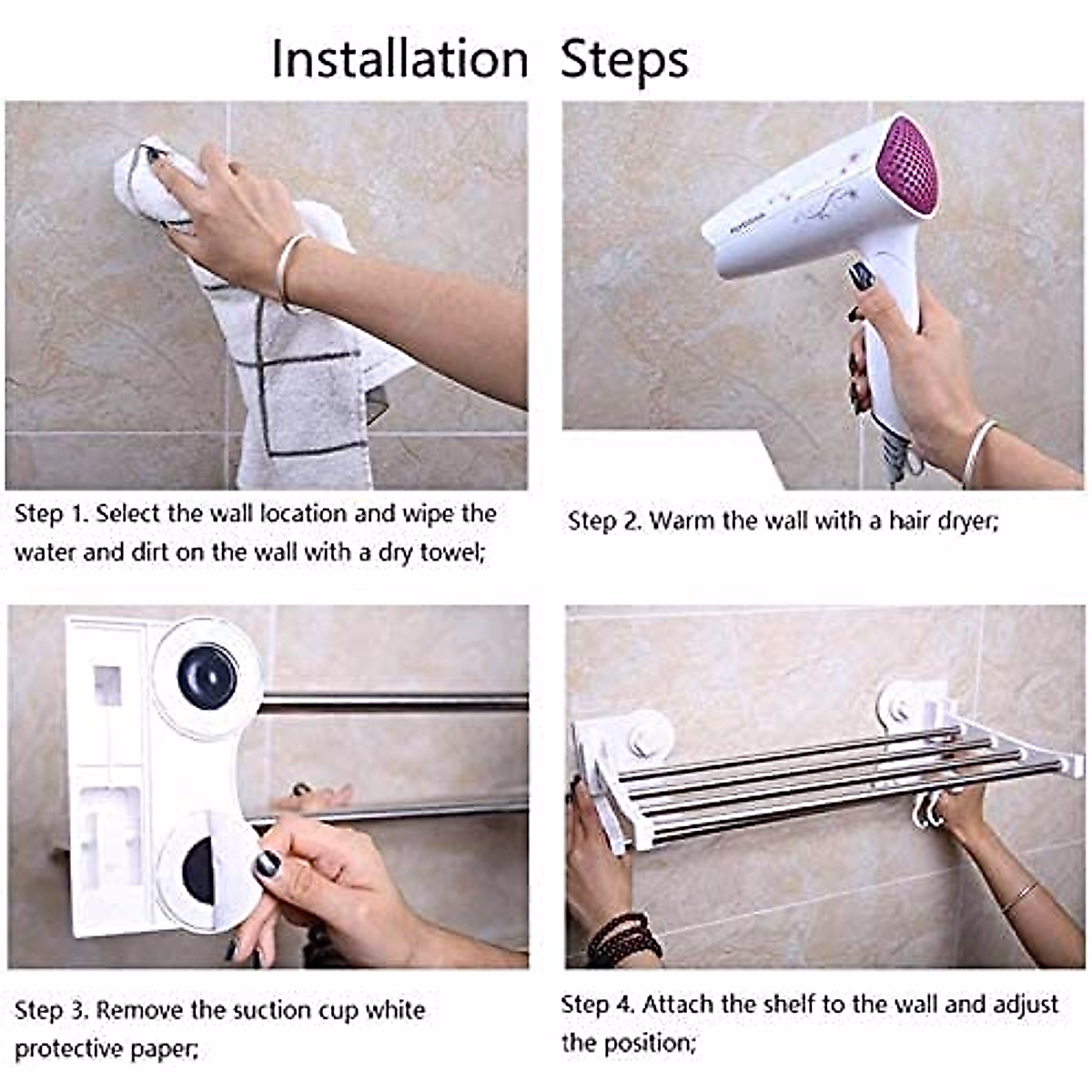 Towel Racks,Towel Rails, Towel Rack Traceless Adhesive Bathroom Shelf Kitchen Towel Bar Rail Stainless Steel Towel Holder Wall Mounted Towel Rack with Hooks